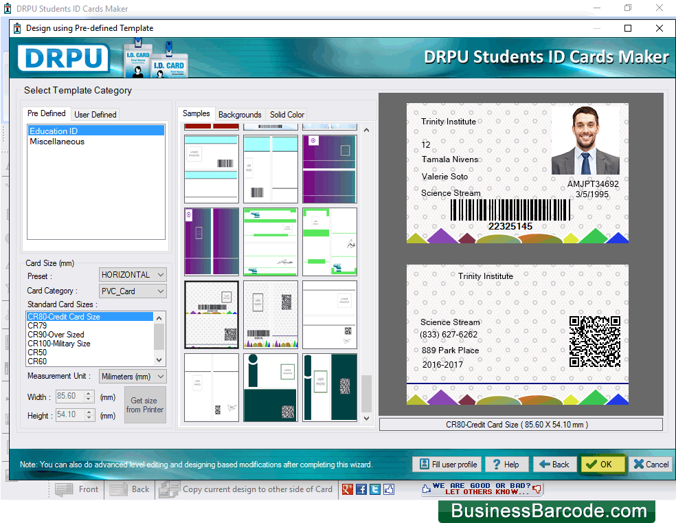 Student ID Cards Maker Software screenshots – BusinessBarcode